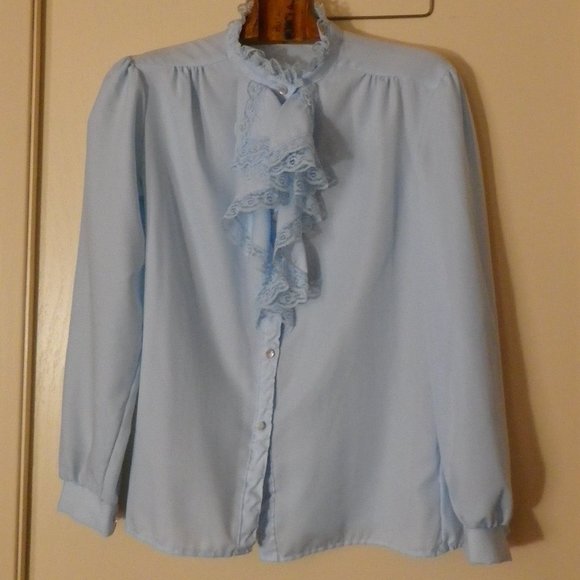 Source Unknown | Tops | Womens Light Blue Ruffled Dress Shirt | Poshmark